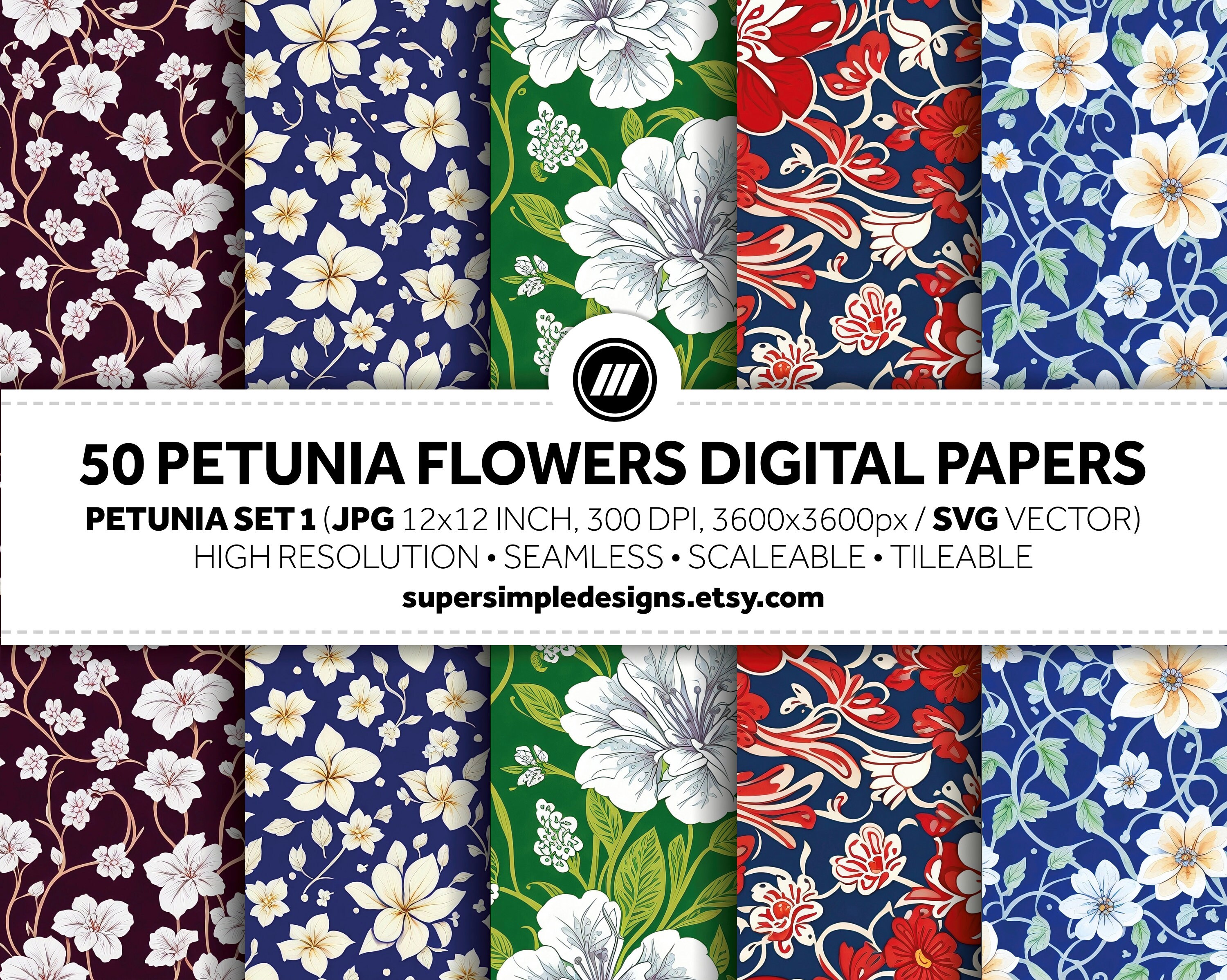 Pretty Petunia Pattern: Set 1 of 50+ Petunia Floral Digital Papers ...