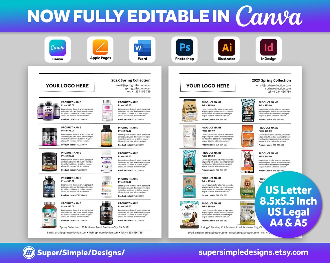 Canva Printable Product Price List, Printable Wholesale Catalog ...