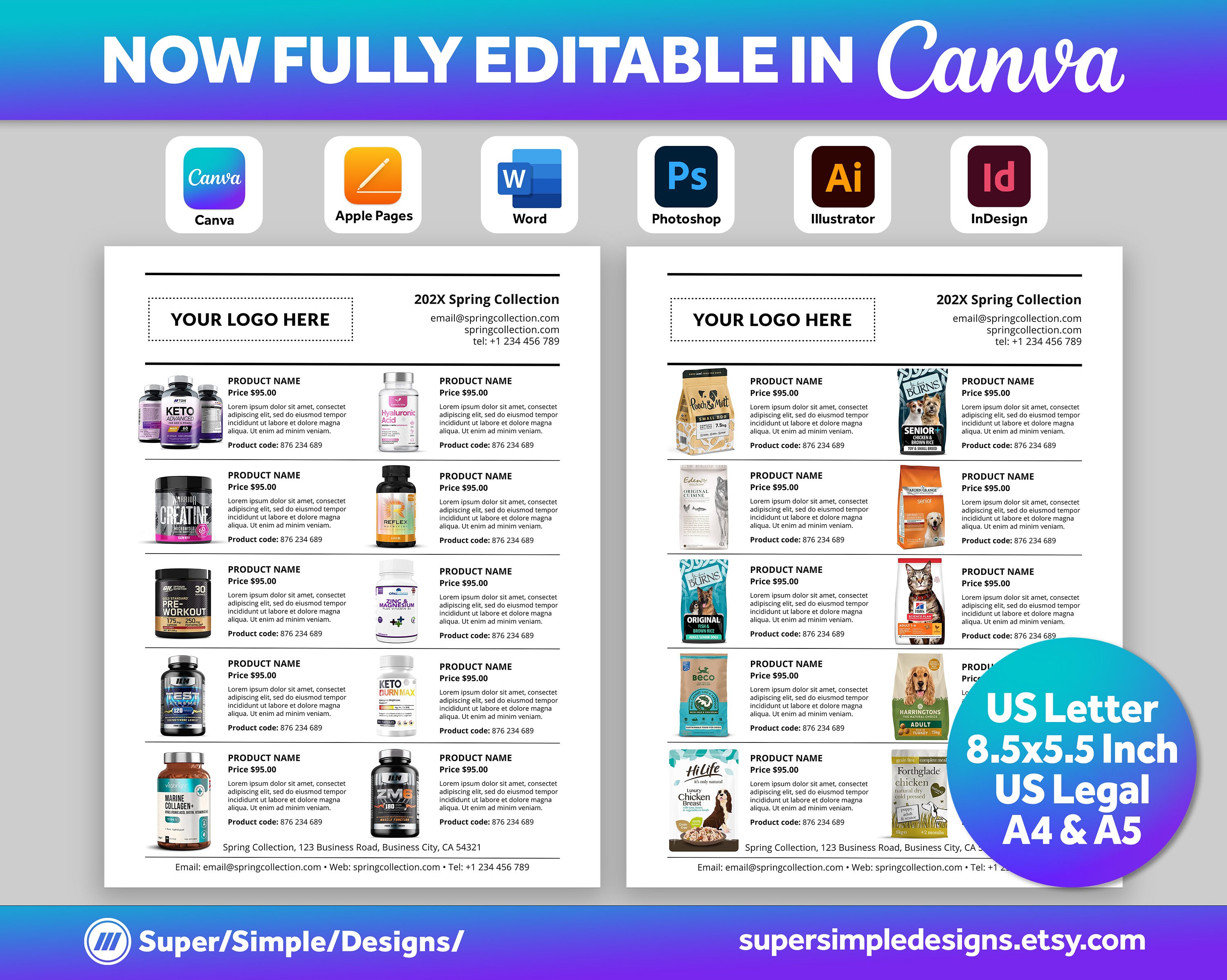 Canva Printable Product Price List, Printable Wholesale Catalog ...