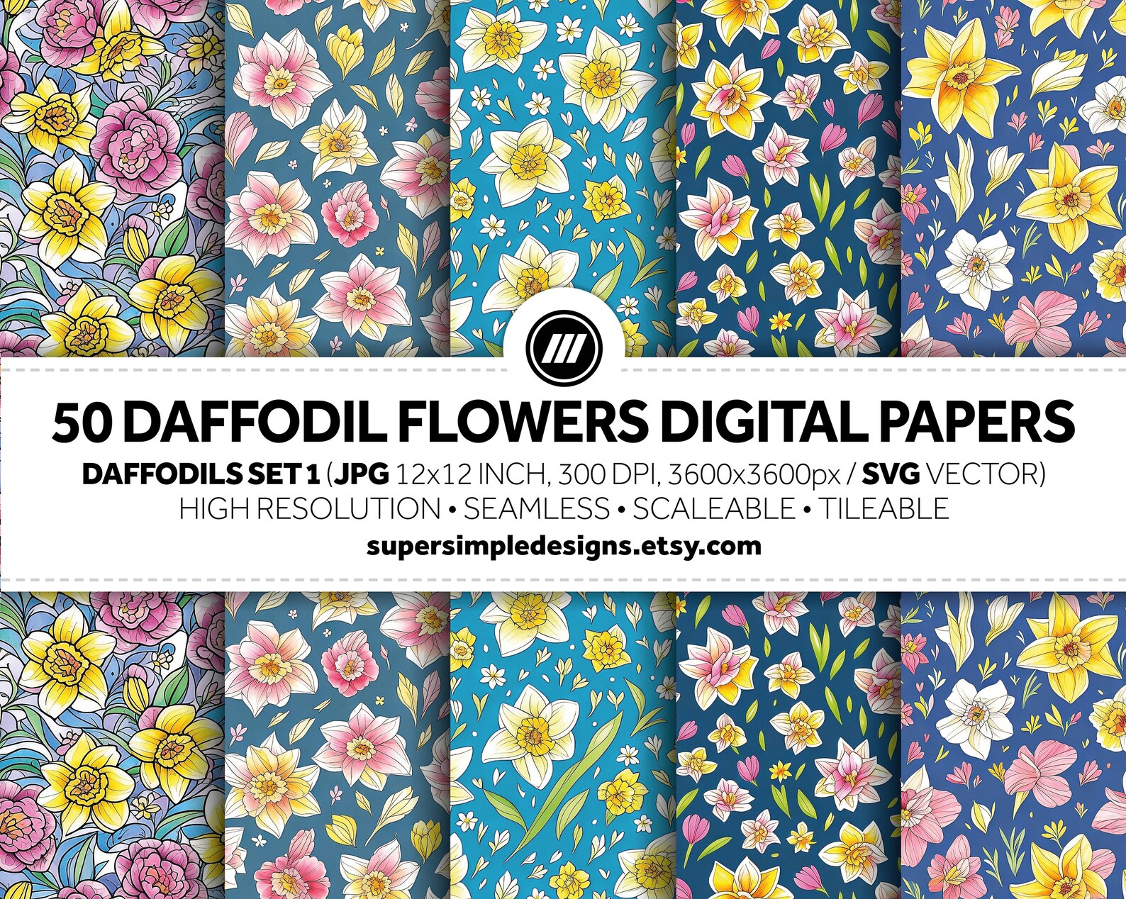 Daffodil Dreamscape: Daffodil Flower Set 1, 50 Digital Papers for ...