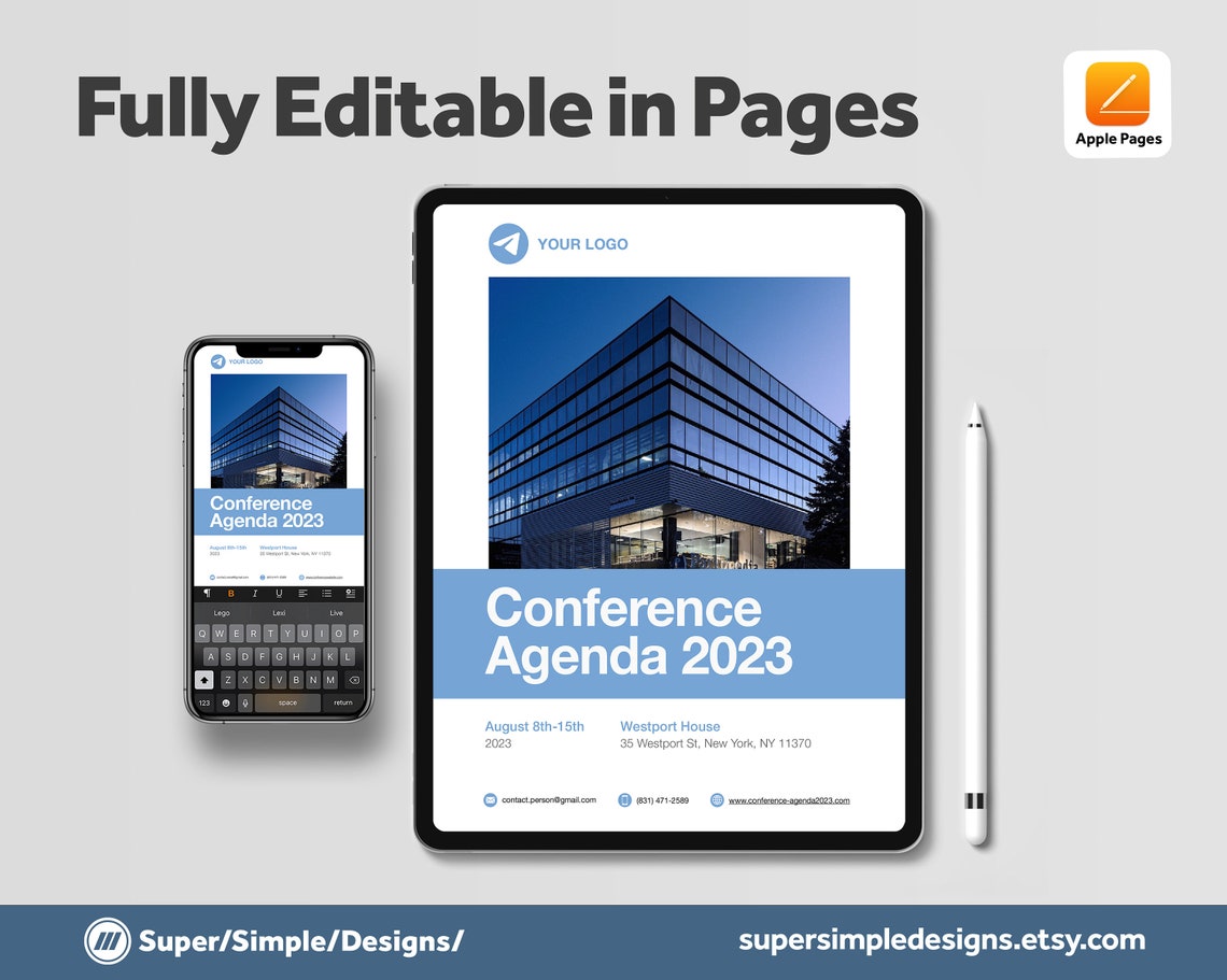 Conference Agenda Template for Pages, Word and Indesign 24 Fully ...