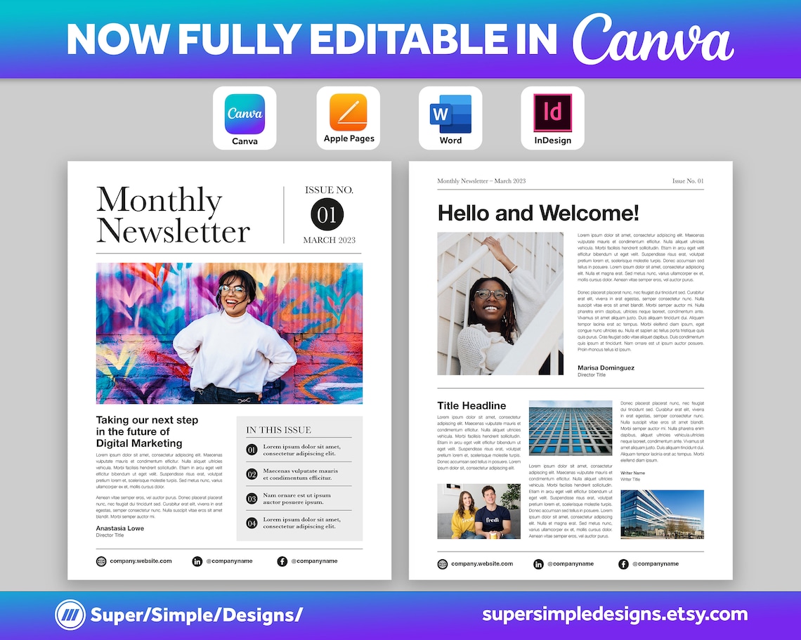 Newsletter Mix and Match Template, Fully Editable in Canva, Pages, Word ...
