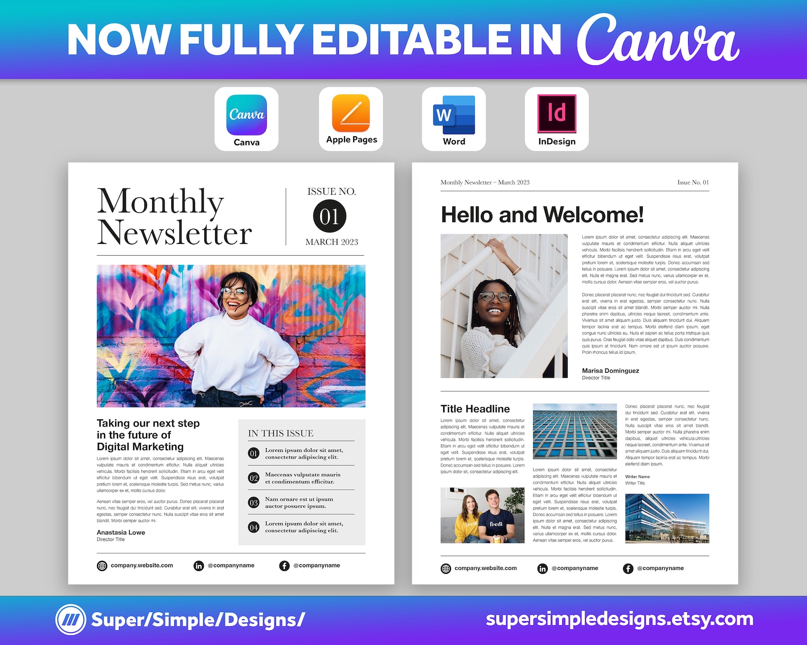 Newsletter Mix and Match Template, Fully Editable in Canva, Pages, Word ...