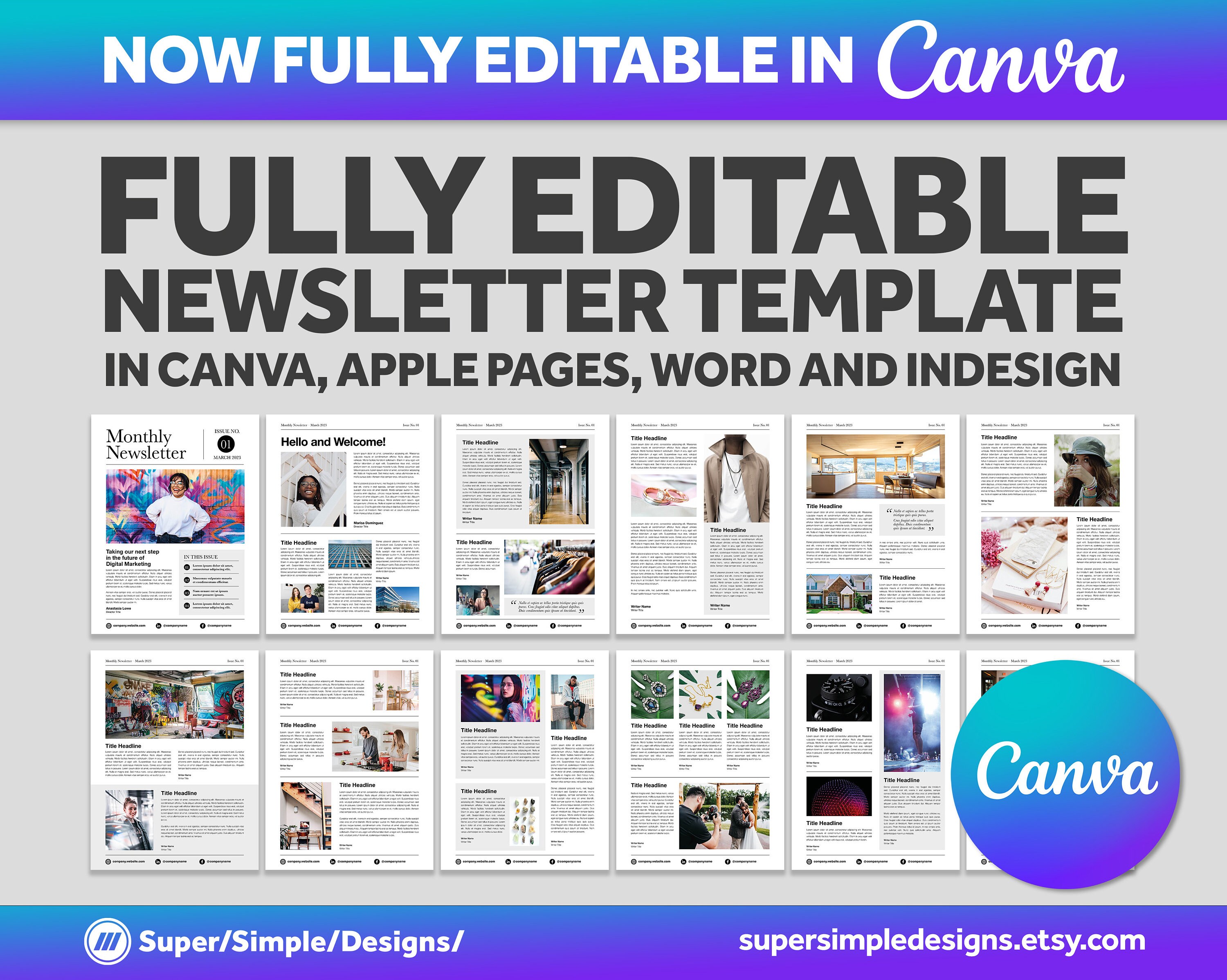Newsletter Mix and Match Template, Fully Editable in Canva, Pages, Word ...