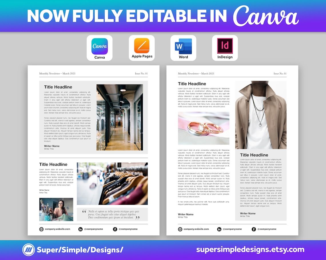 Newsletter Mix and Match Template, Fully Editable in Canva, Pages, Word ...