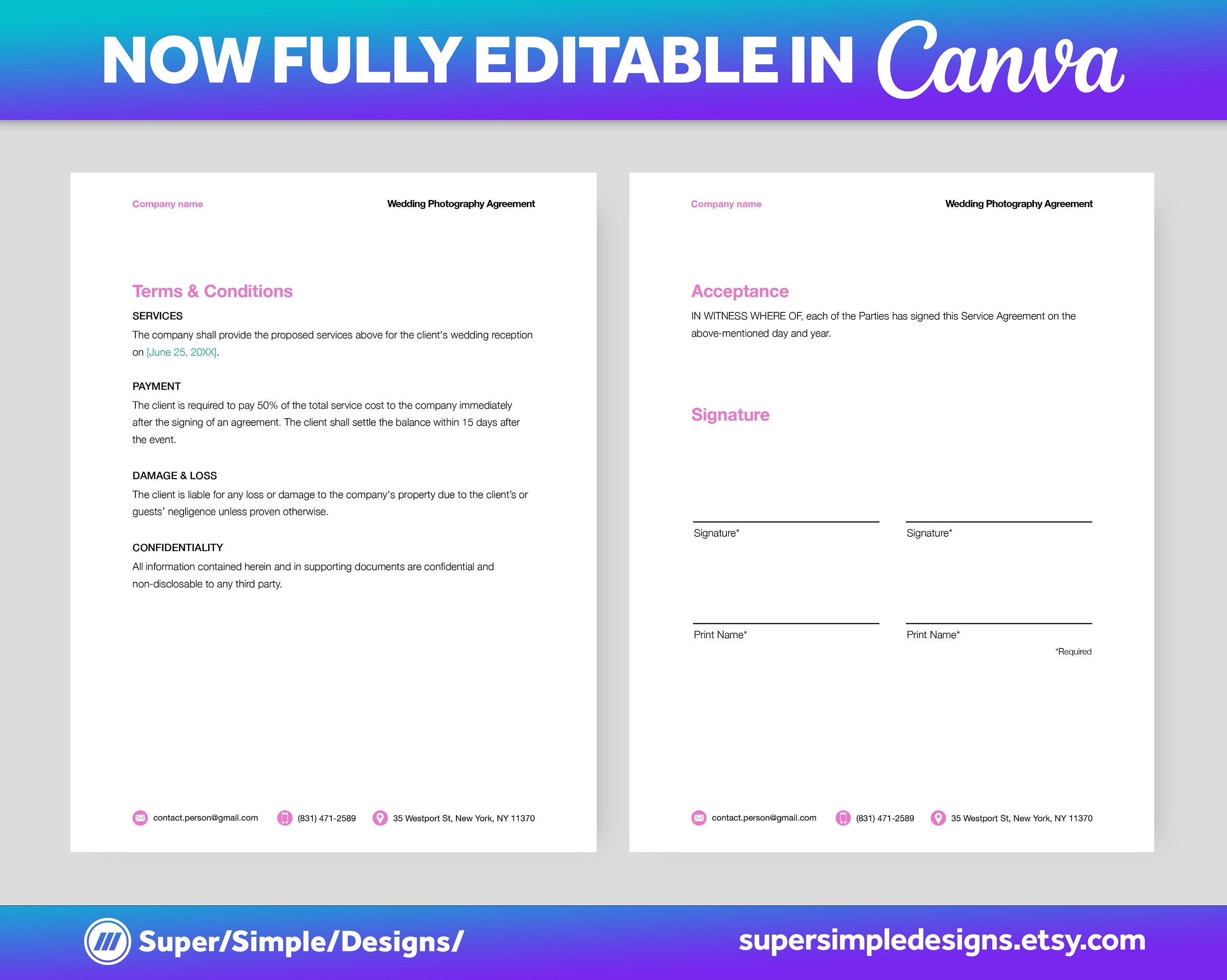 Canva Wedding Catering Proposal Template Written Booking Printable ...