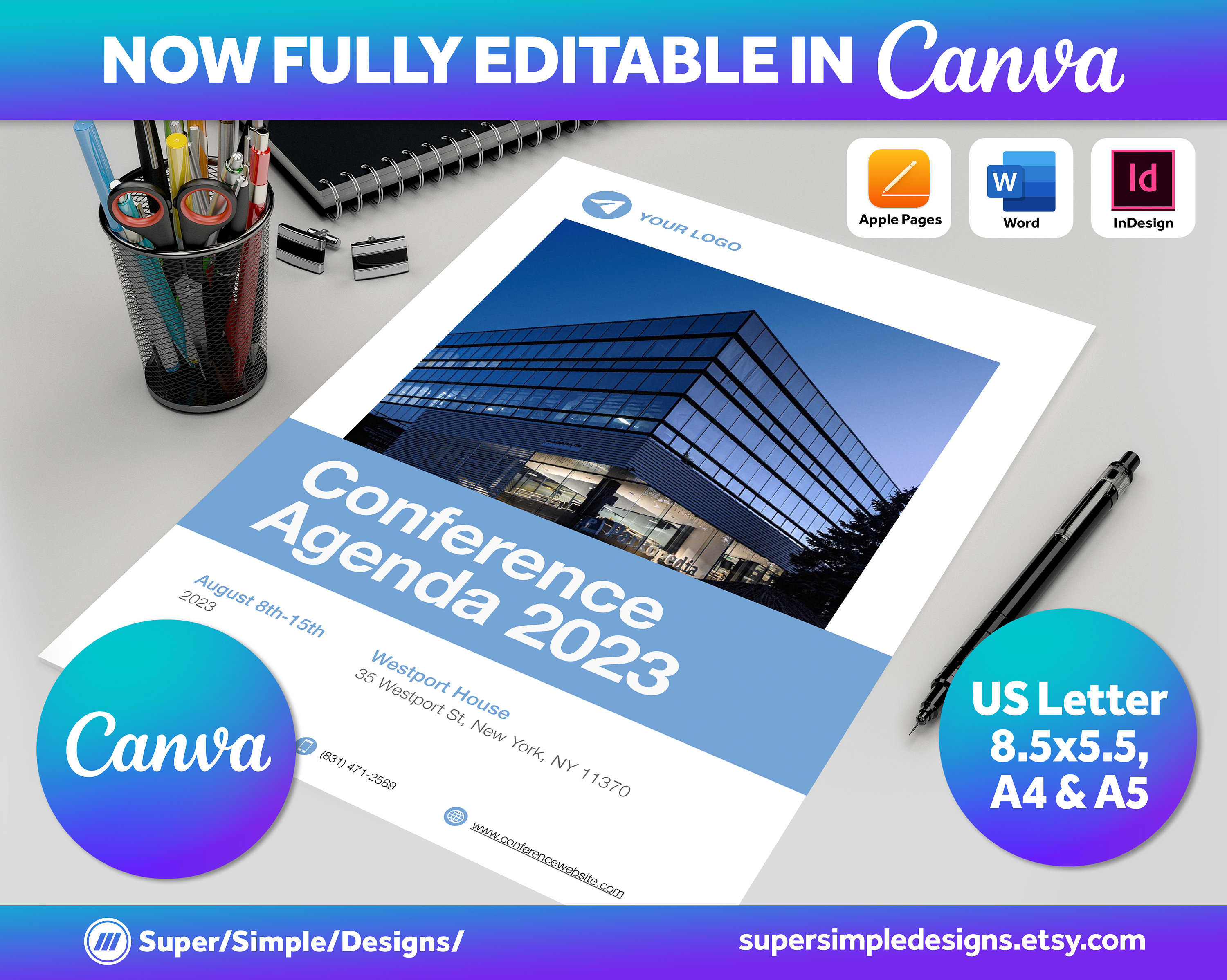 Conference Exhibition Agenda Template for Canva, Pages, Word and ...