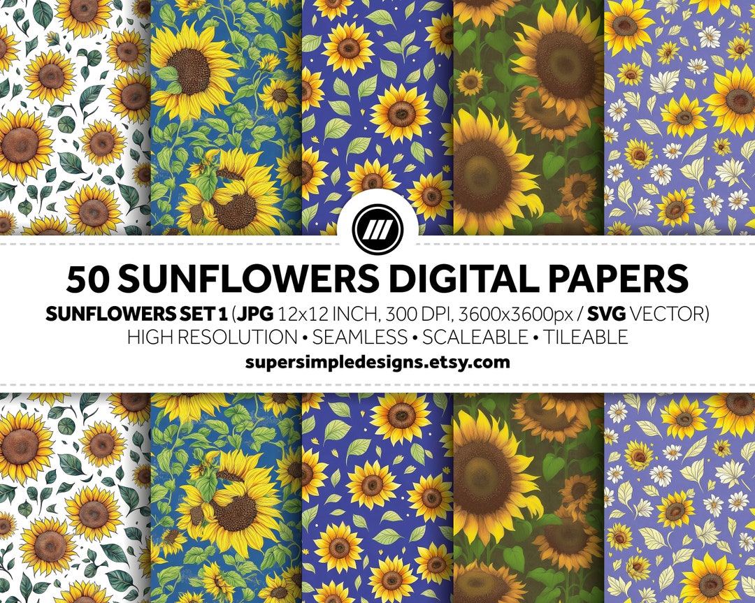 Sunflower Serenade: Set 1 of Sunflower Enchantments. 50 Digital Papers ...