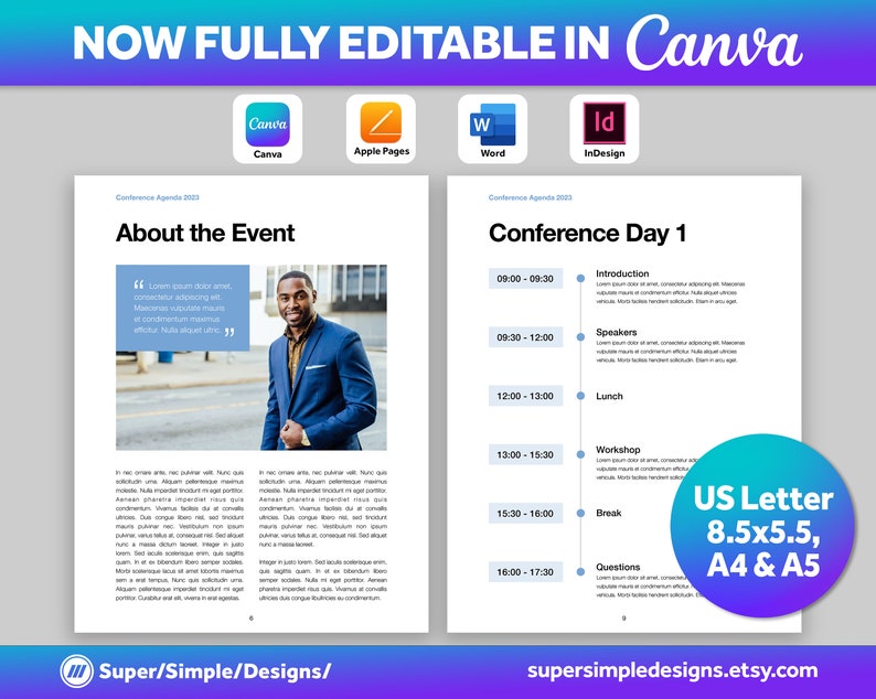 Conference Exhibition Agenda Template for Canva, Pages, Word and ...