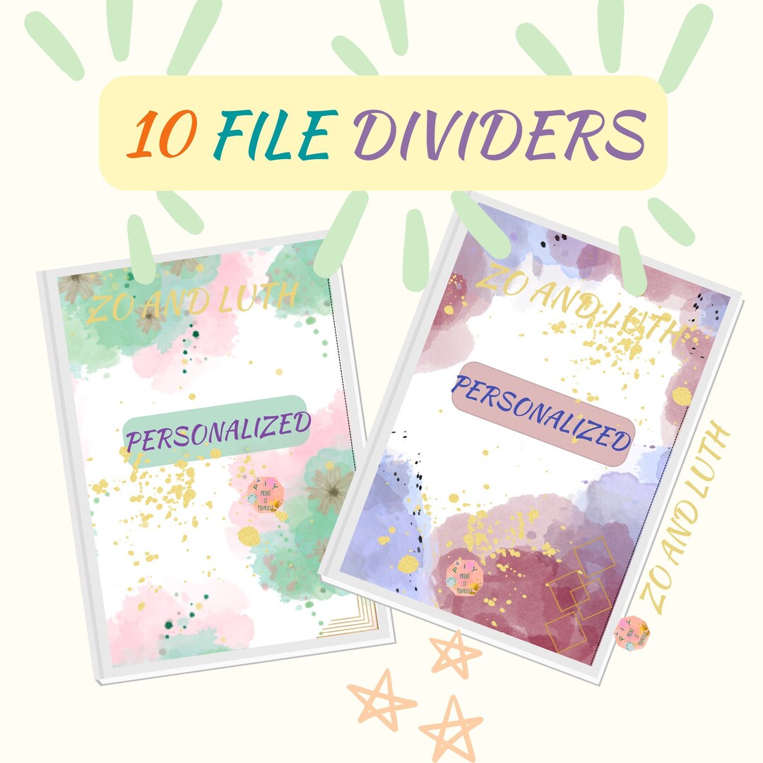 Setof 10 File Dividers Watercolor Digital PRINTABLES INSTANT - Etsy