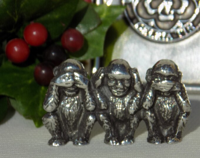 THREE WISE MONKEYS Vintage Pewter Figurine.hear, See and Speak No Evil ...