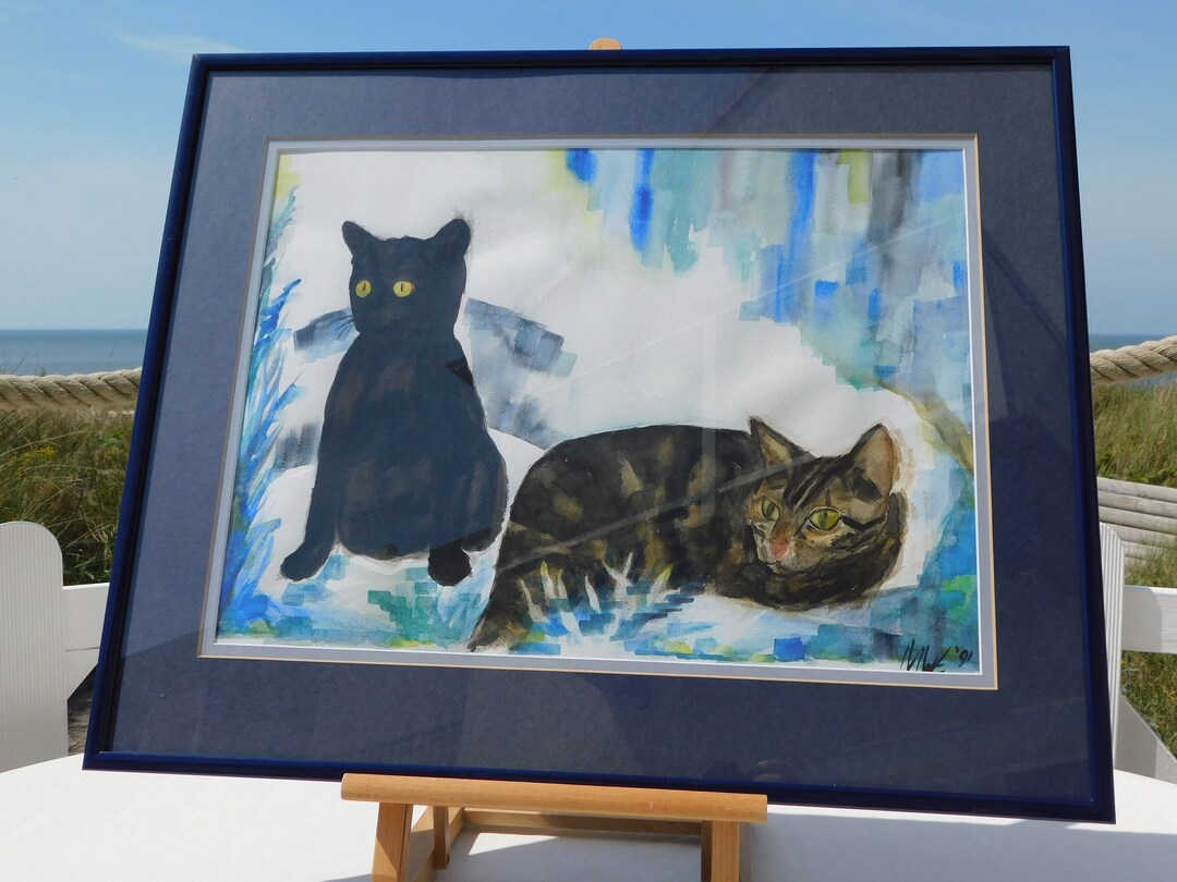WATERCOLOR PORTRAIT OF Two Cats.watercolor Cat Painting.art Aquarelle ...