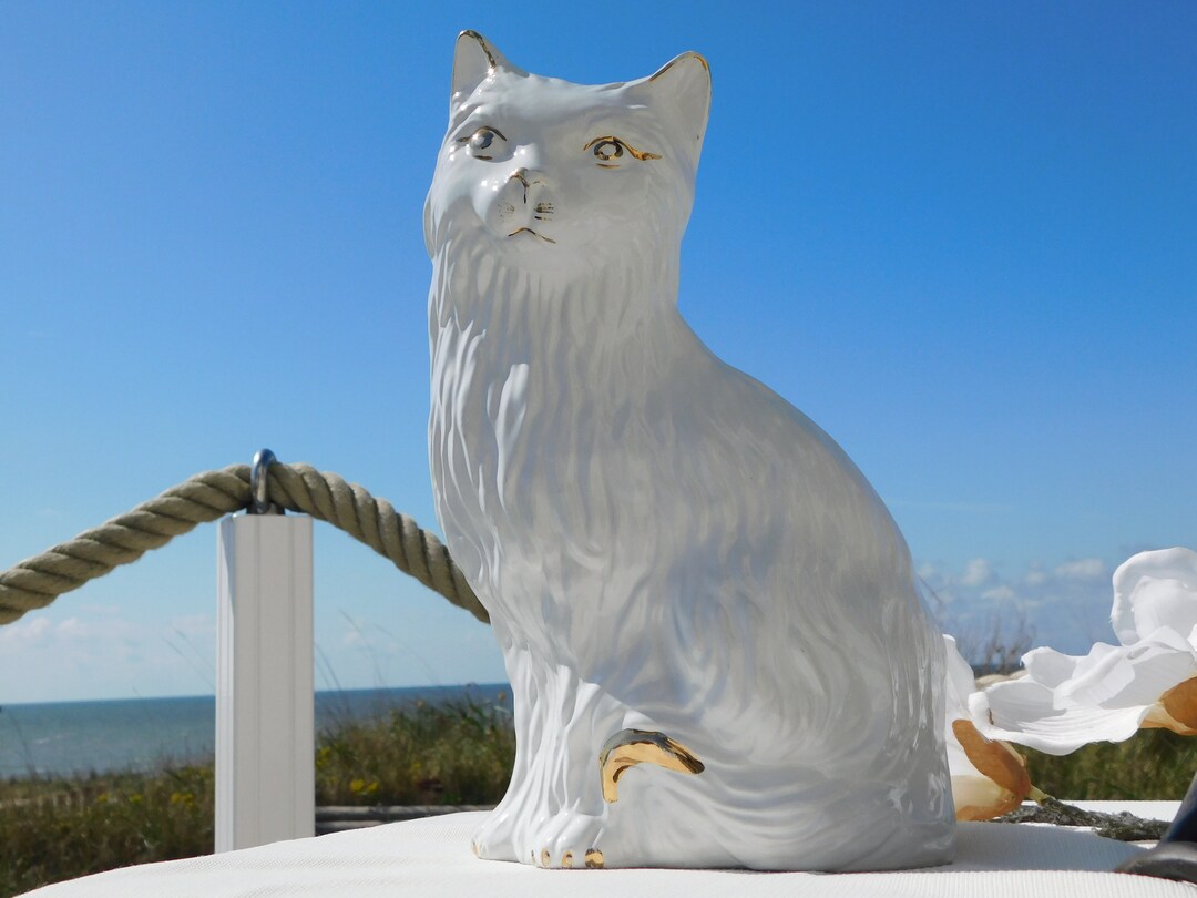 VINTAGE WHITE GOLD Cat Statue.ceramic White Gold Cat - Etsy