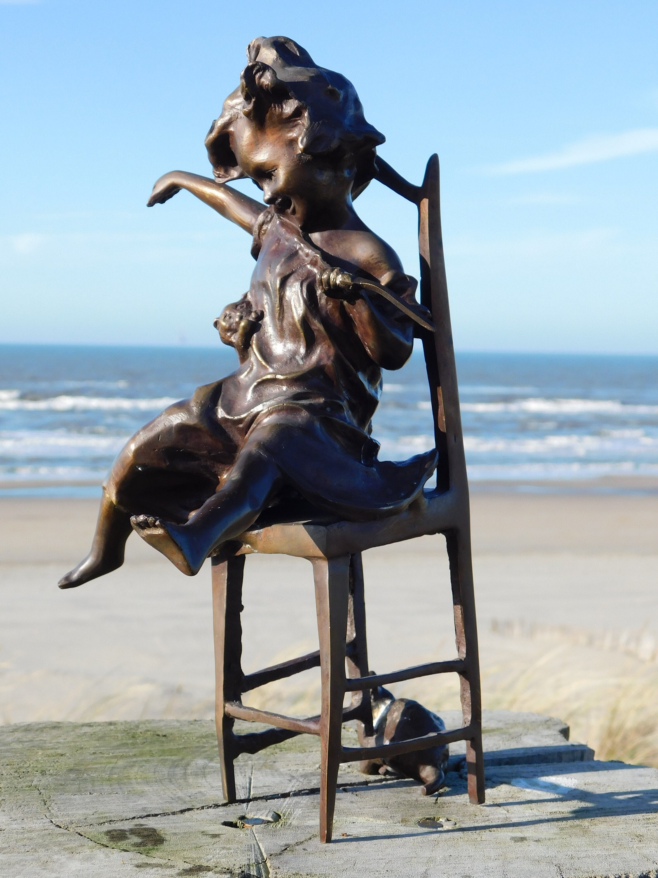 BRONZE COLOR GIRL at Chair With Cats Statue.bronze Colored | Etsy