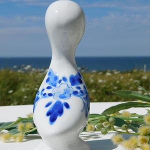 BLUE AND WHITE Hand Painted Duck Figurine.vintage Cobalt Blue and White ...