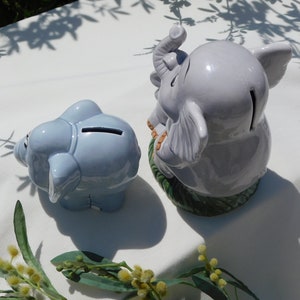 ELEPHANT COIN Banks.ceramic Elephants.two Gray Elephant Piggy Banks ...