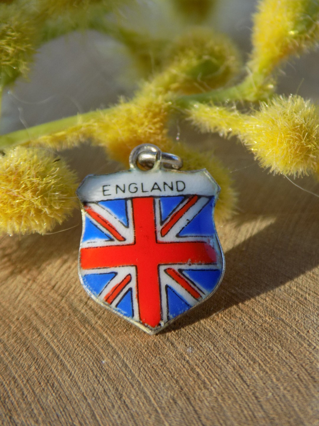 SILVER ENAMEL TRAVELER Shield England.835 Sterling Silver England Charm ...