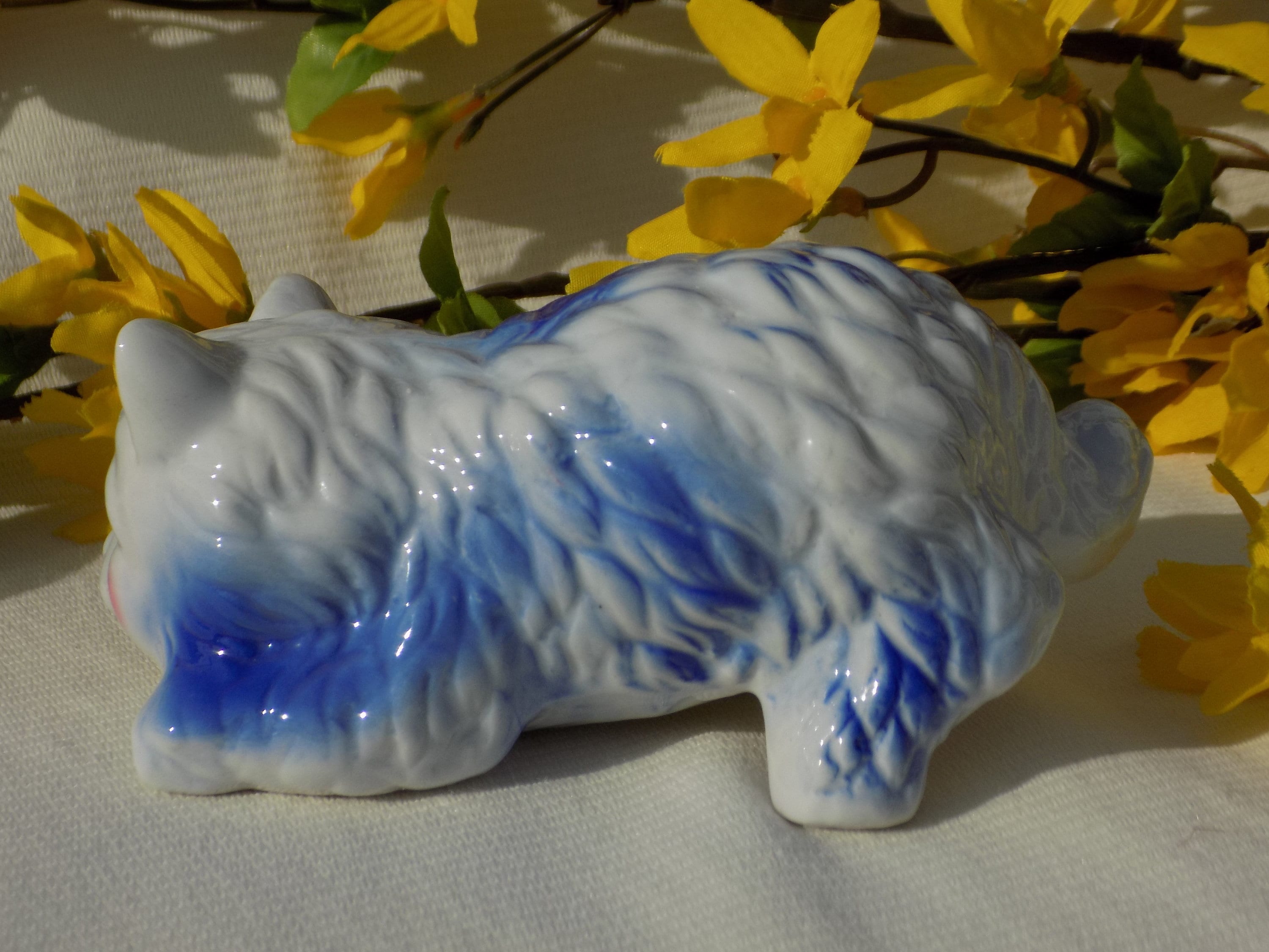 VINTAGE PORCELAIN CAT Figurine.blue Cat Statue.gatto.cat Lovers Gift ...