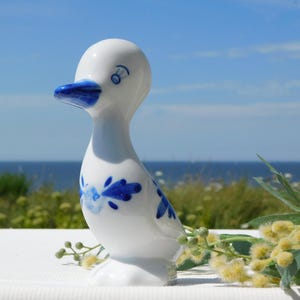 BLUE AND WHITE Hand Painted Duck Figurine.vintage Cobalt Blue and White ...
