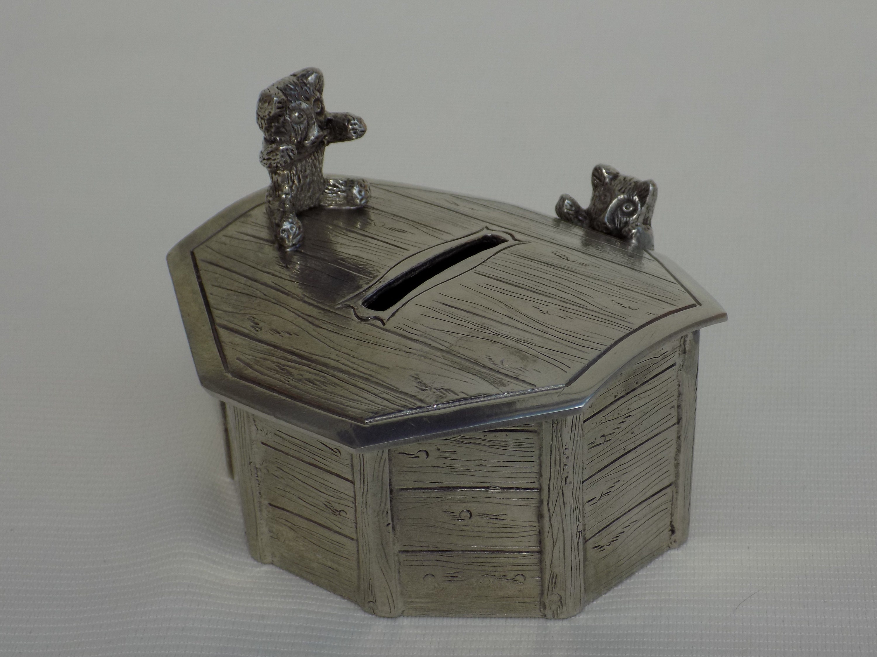 PEWTER TEDDY BEARS Money Box.gelria Tin.royal Dutch Pewter.vintage ...