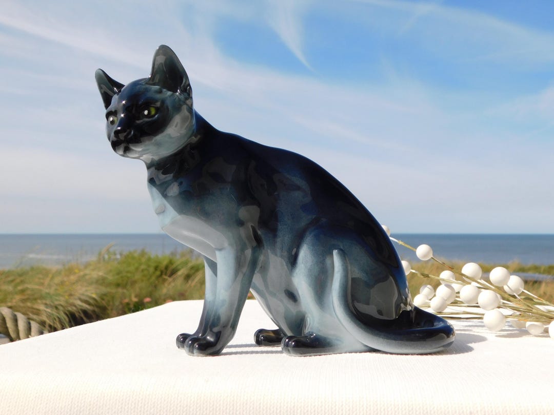 RUSSIAN BLUE CAT Figurine.vintage Cat Pottery Art Craft.archangel Blue ...