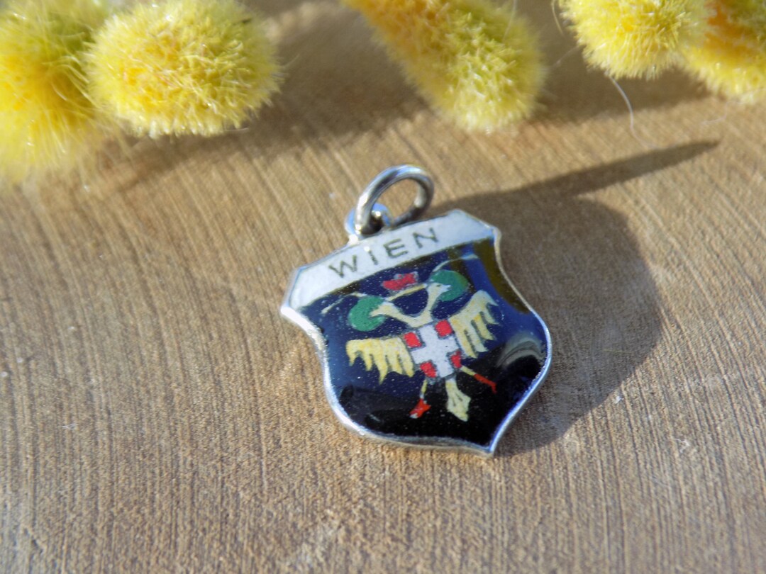SILVER ENAMEL TRAVELLER Shield Charm Wien.vintage Sterling Silver ...