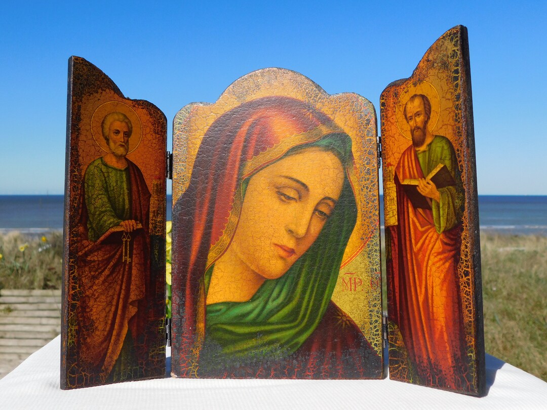 RELIGIOUS TRIPTYCH OF Mary.religious Triptych.virgin Mary Triptych.christianity.wooden Mary ...