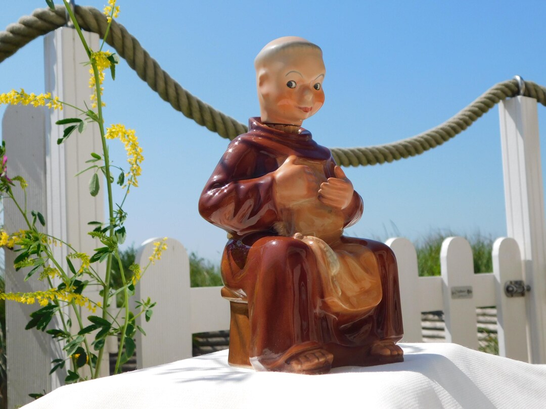 VINTAGE MONK DECANTER + Cork Stopper Figurine.made in Western Germany ...