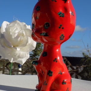 VINTAGE CERAMIC MADE in Italy 1037 Red Floral Decorated Cat Figurine ...