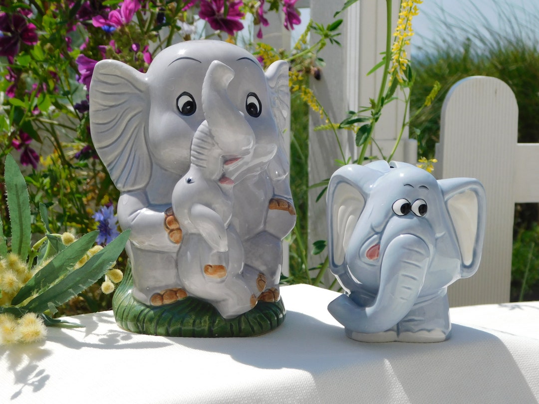ELEPHANT COIN Banks.ceramic Elephants.two Gray Elephant Piggy Banks ...