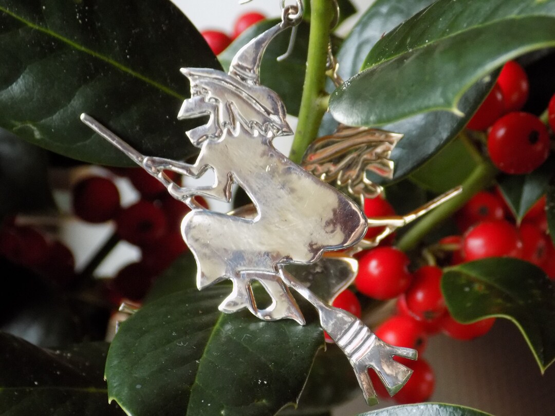 VINTAGE SILVER WITCH on a Broomstick Pair of Earrings.new.silver ...