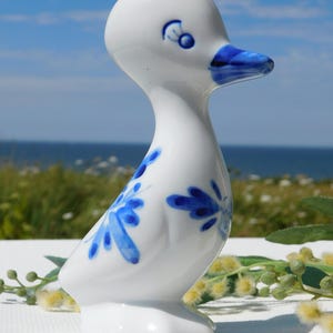 BLUE AND WHITE Hand Painted Duck Figurine.vintage Cobalt Blue and White ...
