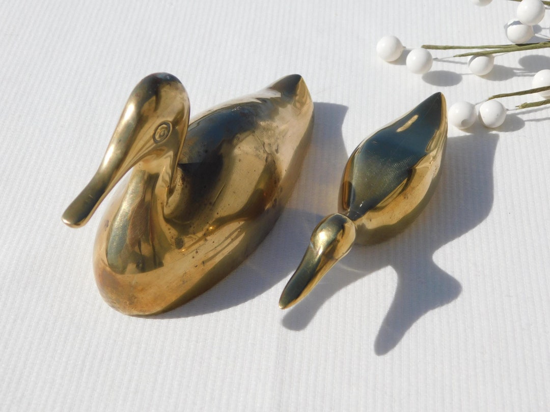 BRASS COPPER DUCK Set.2pcs Brass Duck Figurines.vintage Brass Copper ...