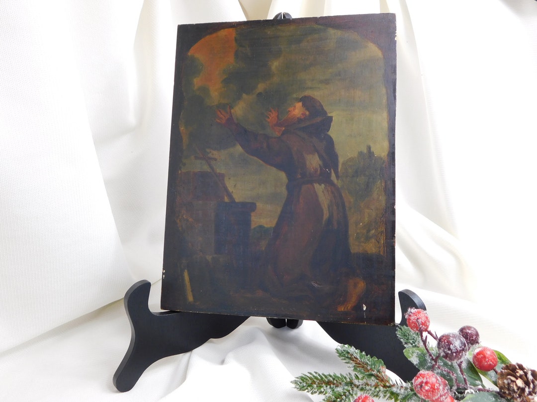 RELIGIOUS WOODEN PANEL Painting.monk in Habit Painting.religious Wooden ...