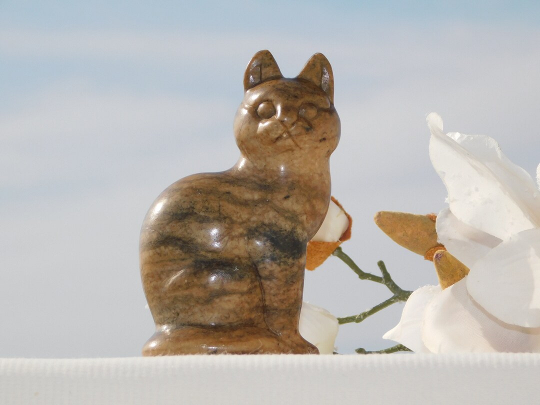 NATURAL STONE Cat.natural Stone Cat.folk Art Craft.animal Stone Cat ...
