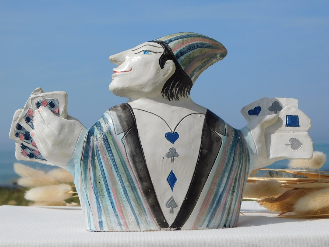 CERAMIC JOKER WITH Deck of Cards in Both Hands.magical Hand Crafted ...