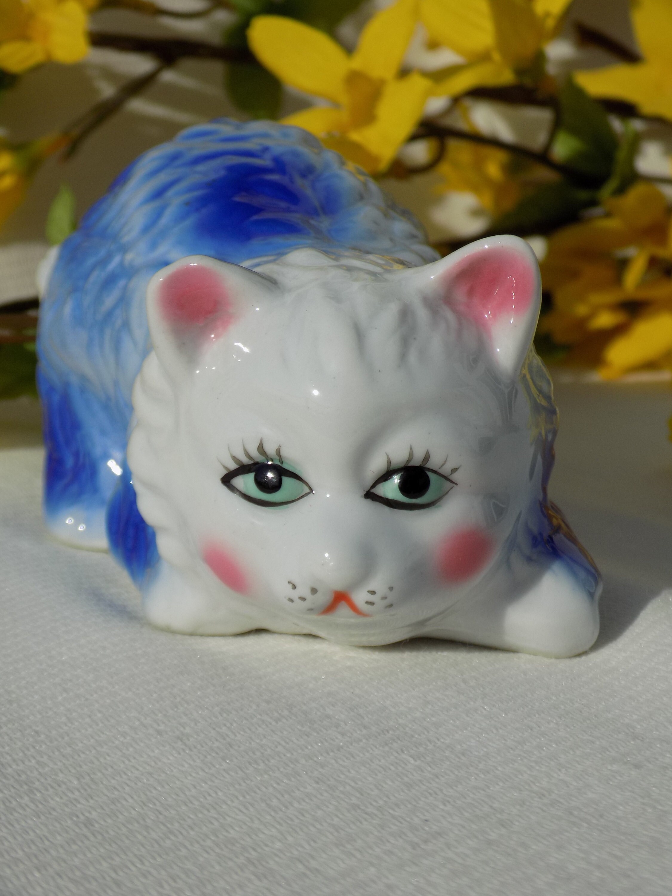VINTAGE PORCELAIN CAT Figurine.blue Cat Statue.gatto.cat Lovers Gift ...