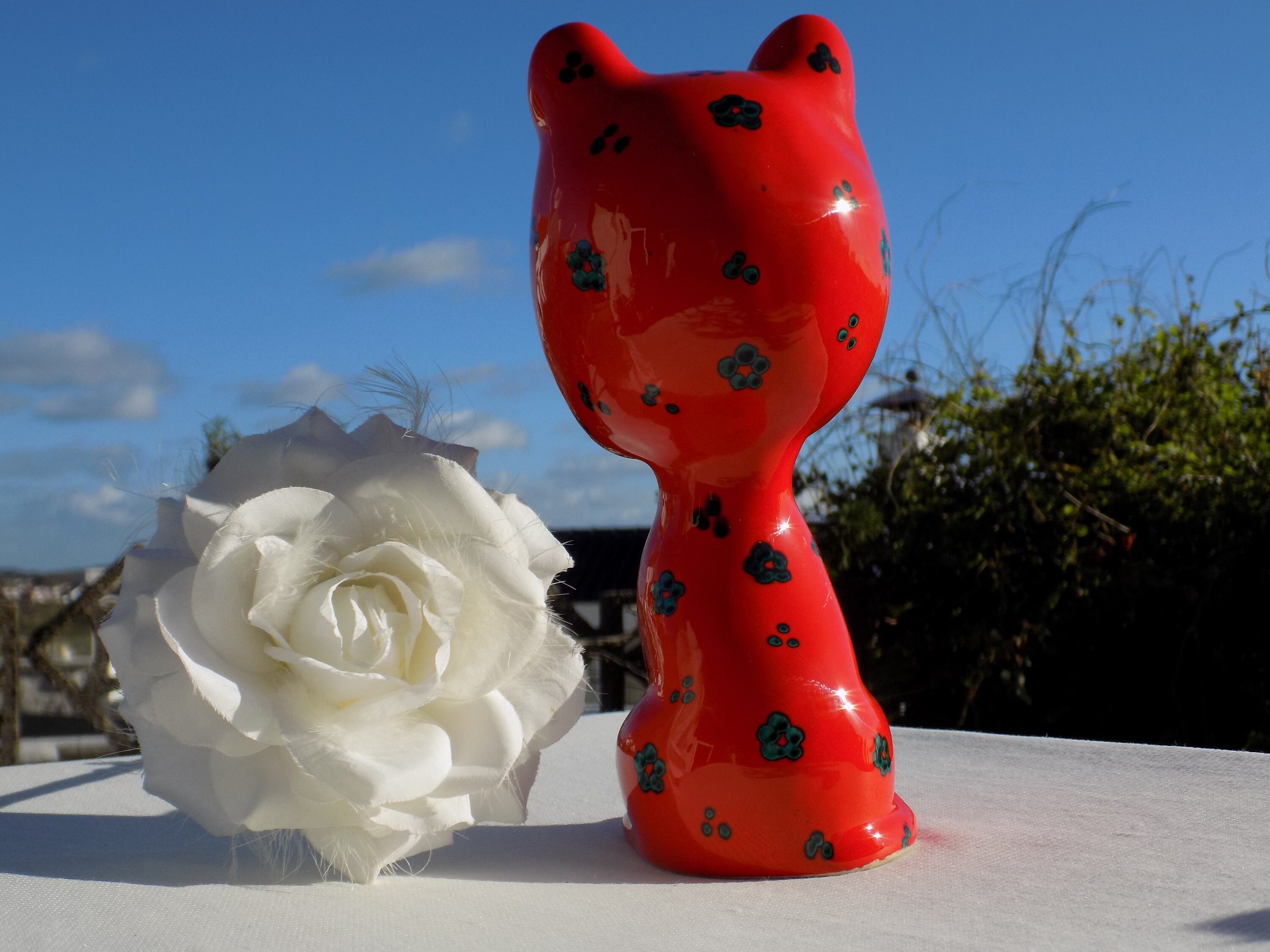 VINTAGE CERAMIC MADE in Italy 1037 Red Floral Decorated Cat Figurine ...