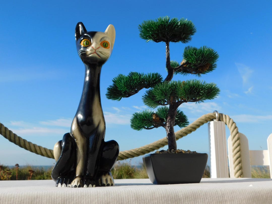 VINTAGE CERAMIC LONG Neck Cat Figurine.collectible Cat Art Pottery.cat ...