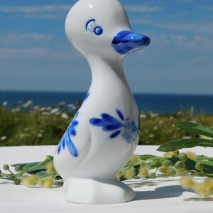 BLUE AND WHITE Hand Painted Duck Figurine.vintage Cobalt Blue and White ...