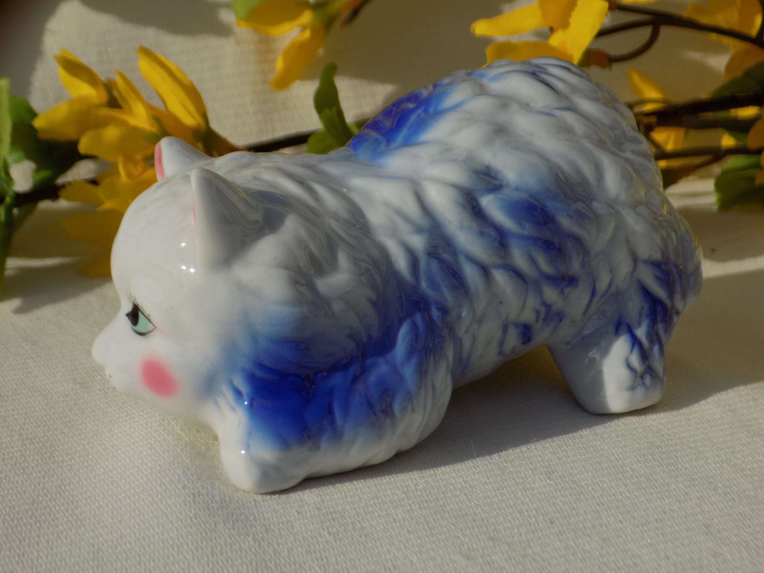 VINTAGE PORCELAIN CAT Figurine.blue Cat Statue.gatto.cat Lovers Gift ...