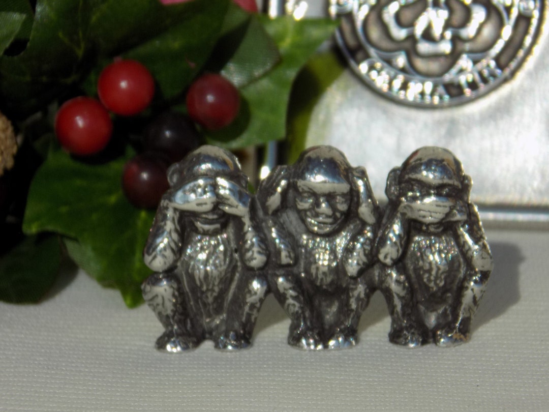 THREE WISE MONKEYS Vintage Pewter Figurine.hear, See and Speak No Evil ...