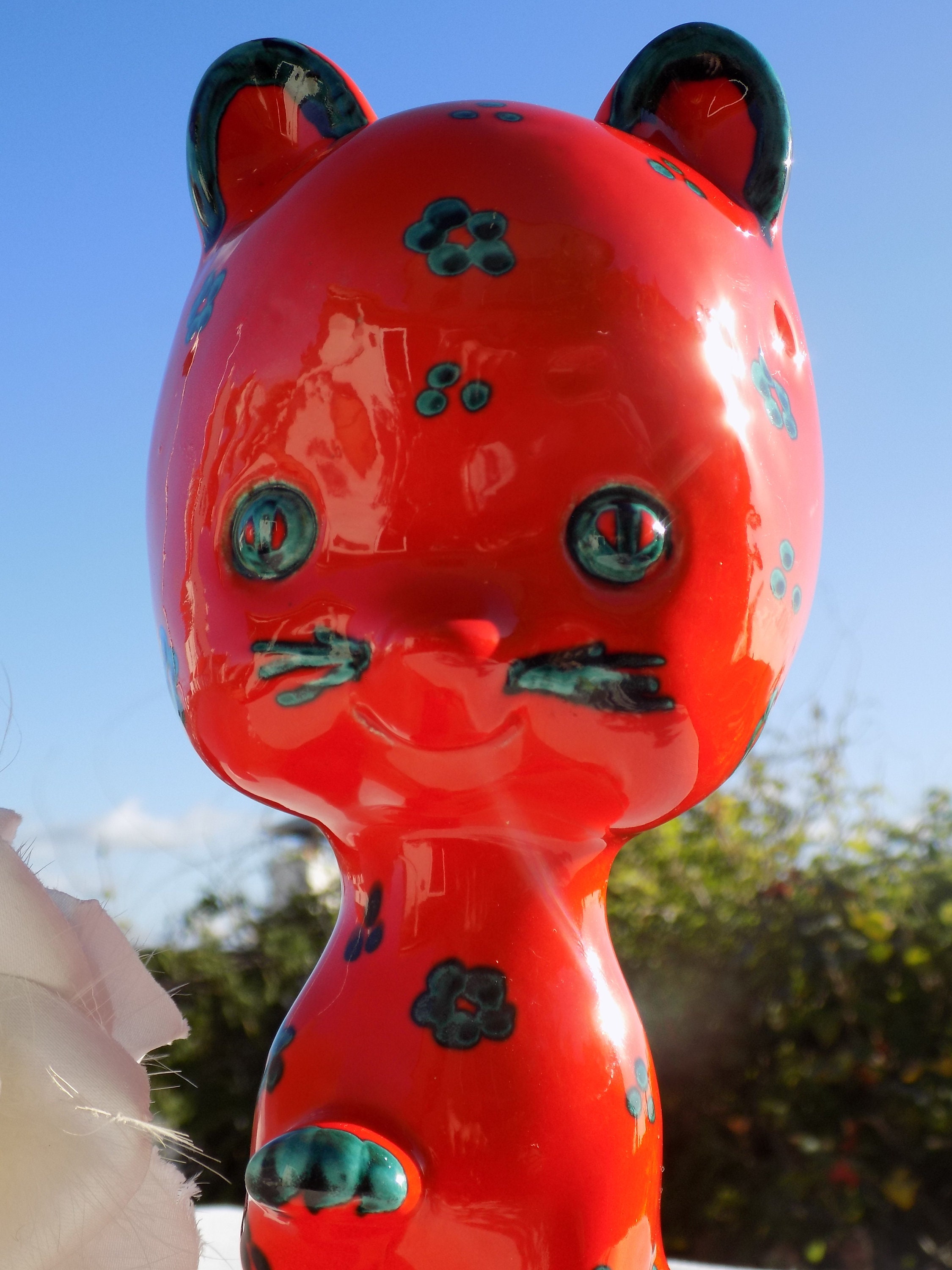 VINTAGE CERAMIC MADE in Italy 1037 Red Floral Decorated Cat Figurine ...