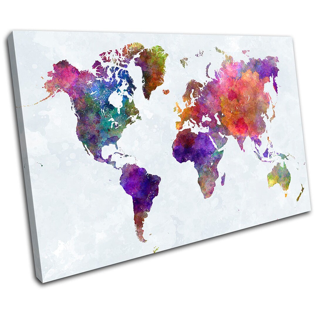 World Abstract Modern Atlas Maps Flags SINGLE Canvas Art Print Box ...