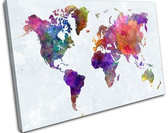 World Abstract Modern Atlas Maps Flags SINGLE Canvas Art Print | Etsy