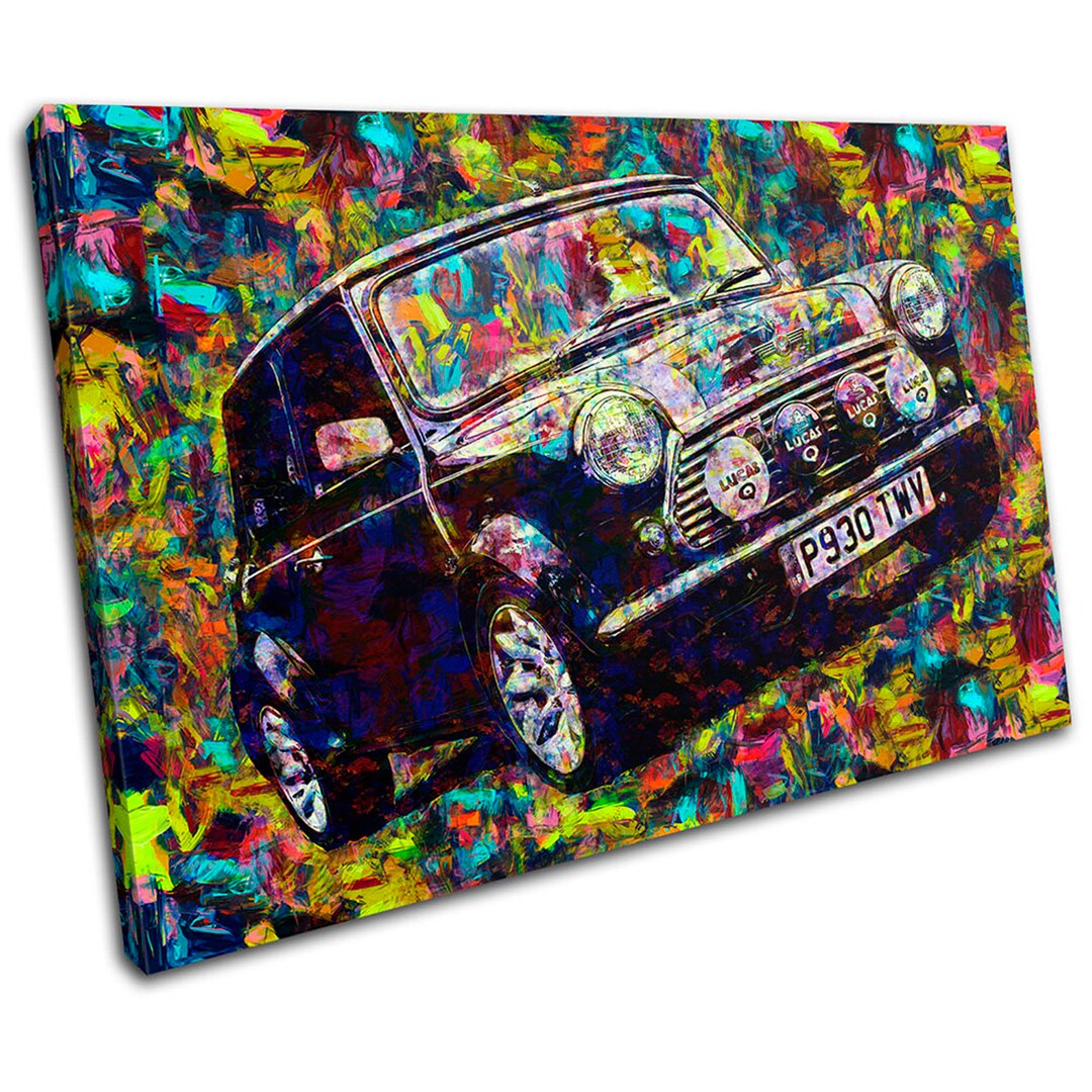 Mini Cooper Colourful Paint Style Abstract Grunge Cars Canvas Art Print ...