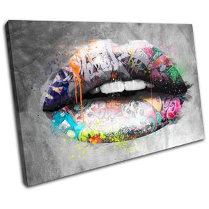 Graffiti Lips Urban Grunge Fashion SINGLE Canvas Art Print Box Framed ...