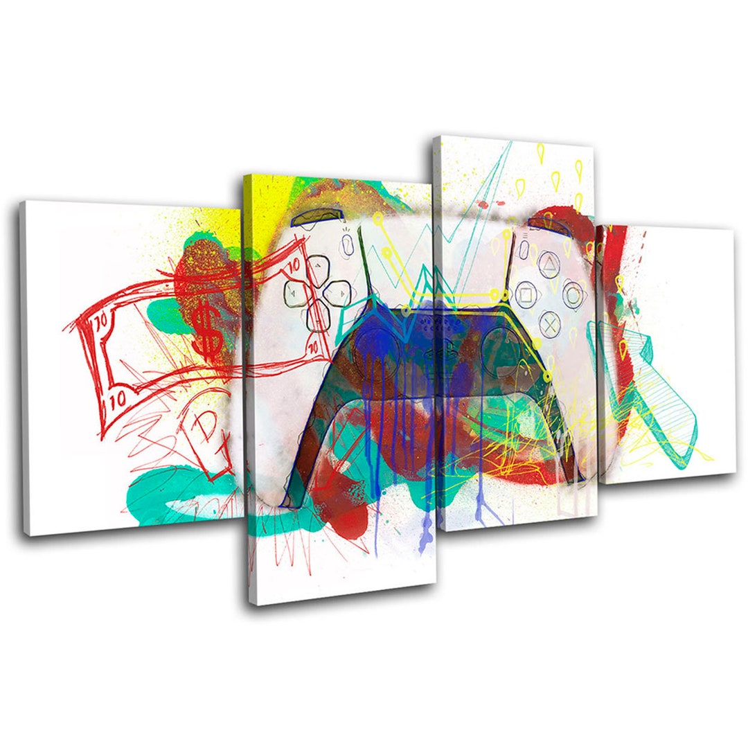 Playstation 5 Graffiti Gamer Gaming MULTI Canvas Art Print Box Framed ...