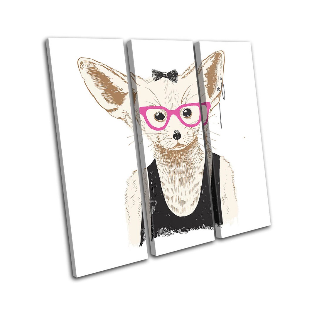 Hipster Animals Fennec Fox Vintage TREBLE Canvas Art Print Box Framed ...