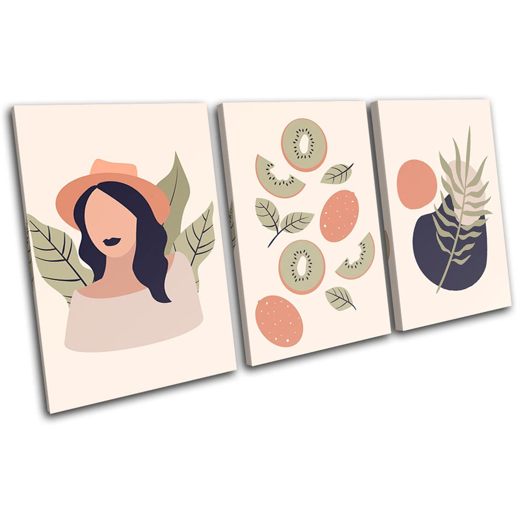 Modern Fruit Floral Leaf Abstract TREBLE Canvas Art Print Box Framed ...